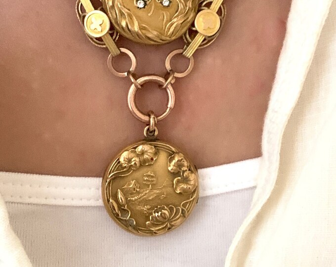 Antique Victorian Gold Filled Scenic Floral Locket, Vintage Victorian ...