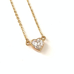 Vintage Gold Plated Heart Cz Cubic Zirconia Necklace, Solitaire Heart ...