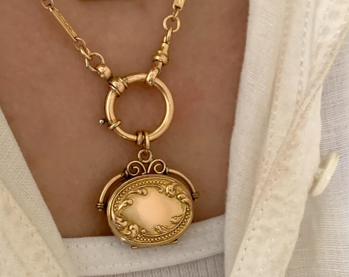 Vintage Art Deco Beaded Edge Scrolling Winds Locket, Antique Gold ...