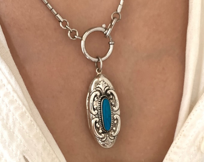 Vintage Art Nouveau Style Sterling Repousse Locket, Vintage Long Oval ...