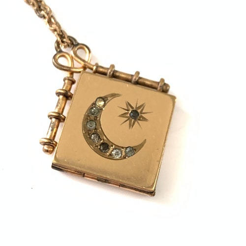 Vintage Antique Crescent Moon and Star Paste Locket Necklace - Etsy