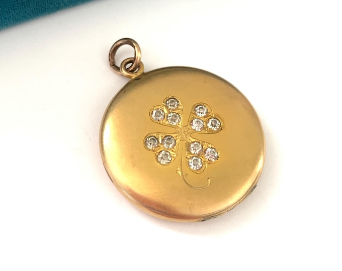 Vintage Good Luck Talisman Lucky Four Leaf Clover Locket, Antique Gold ...