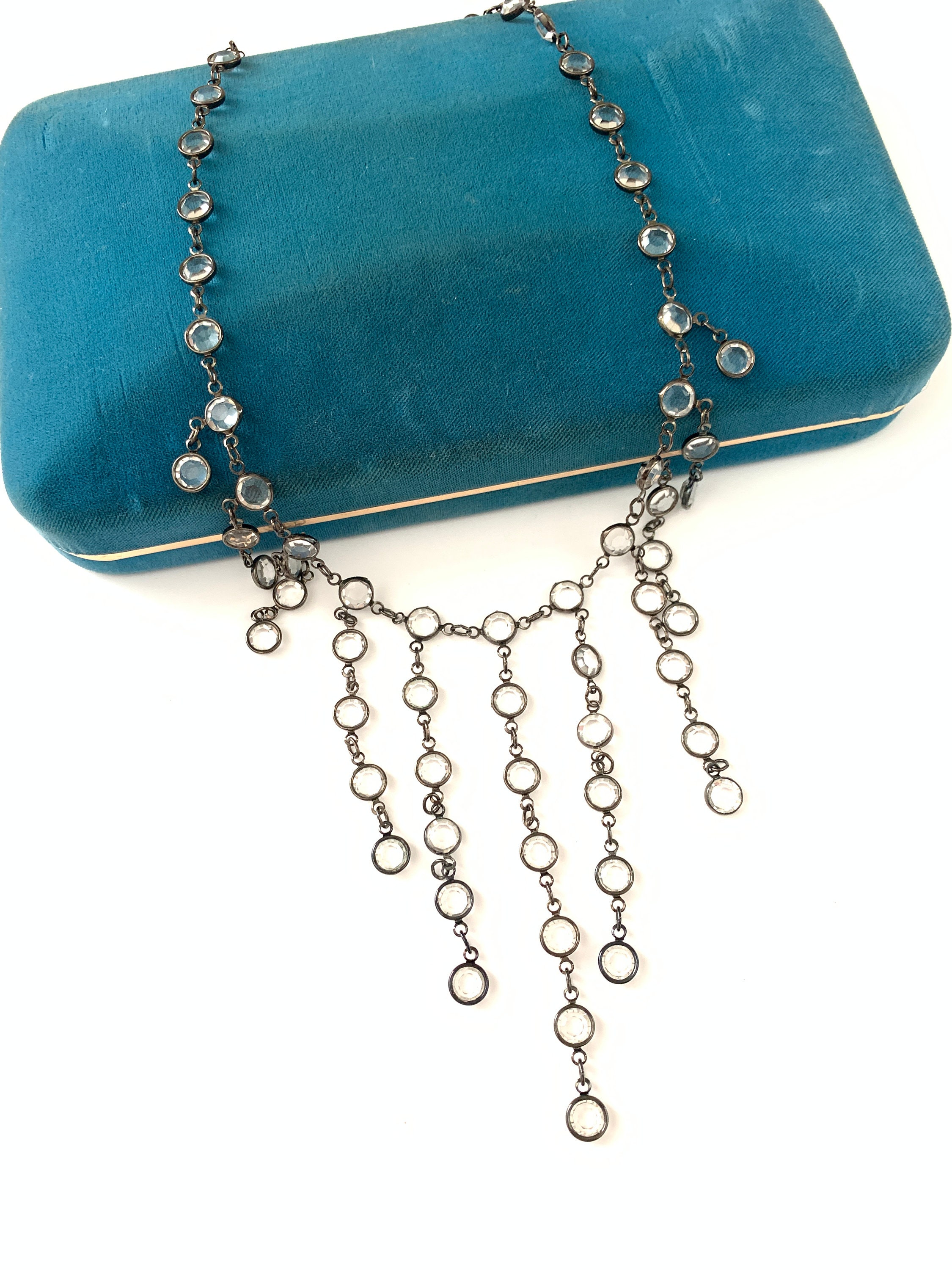 Vintage Crystal Bezel Open Back Statement Necklace, Vintage Bezel ...