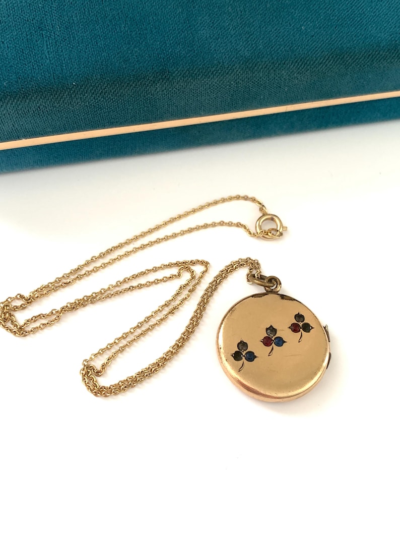 Vintage Good Luck Talisman Triple Clover Row Locket, Antique Gold ...
