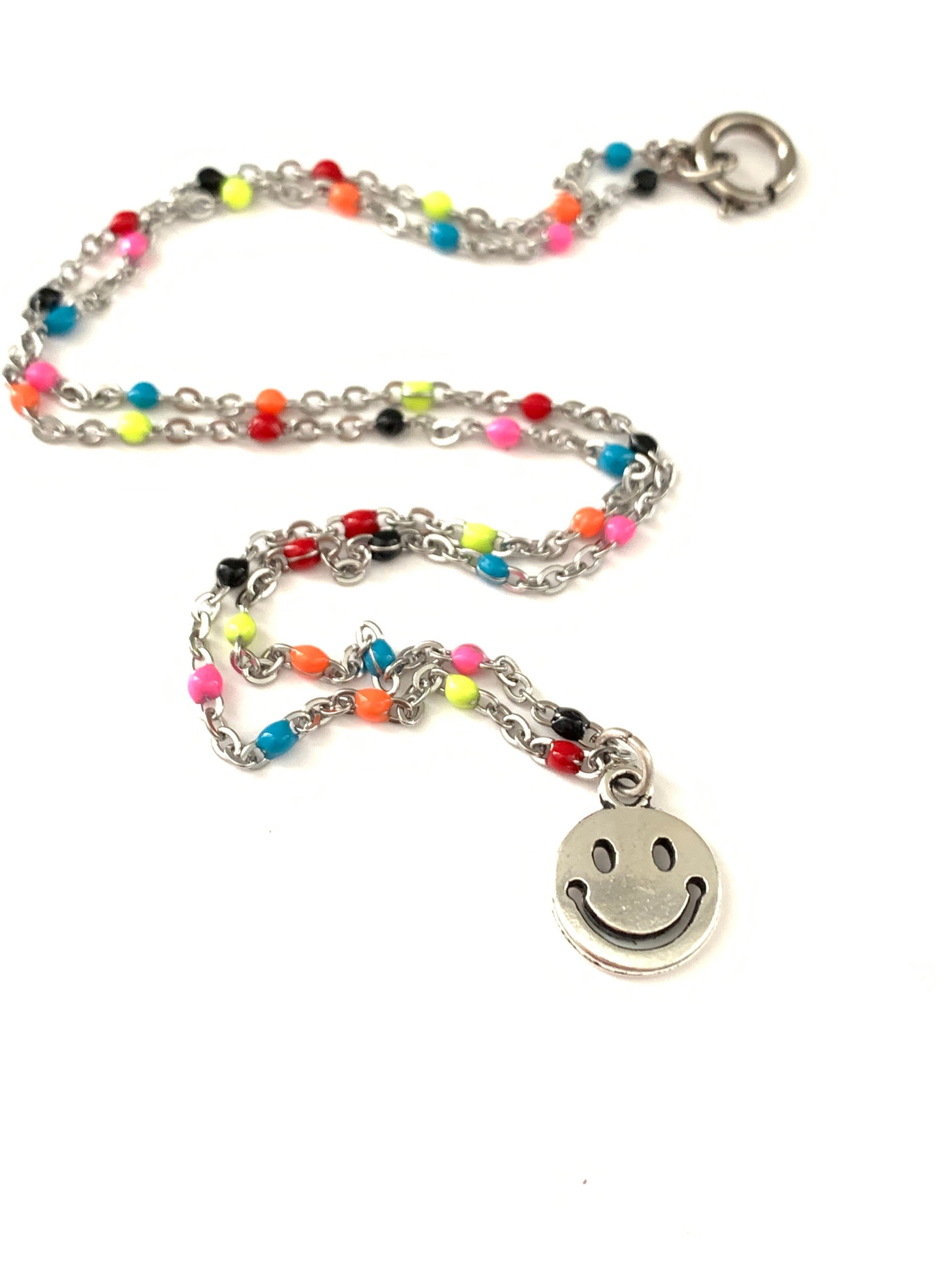 Silver Plated Smiley Face Necklace Smile Face Emoji Necklace | Etsy