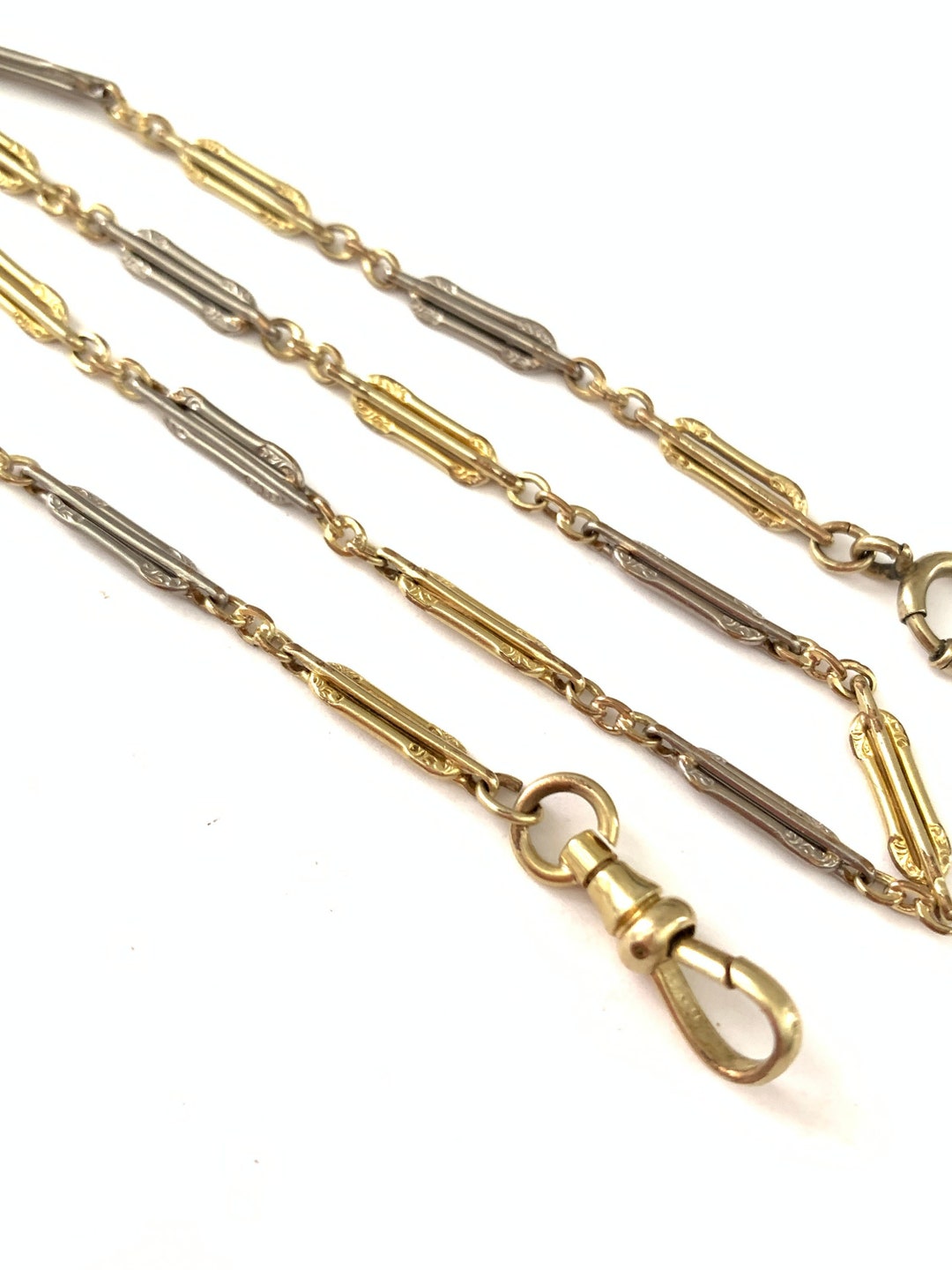 Art Deco 15" Vintage Simmons Two Tone Gold Filled Watch Chain Necklace ...