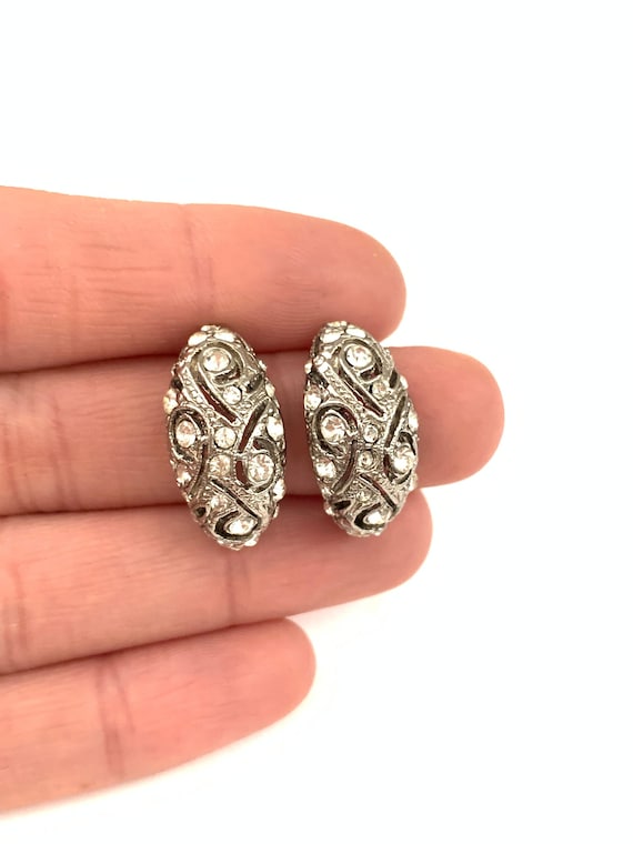 Elegant Victorian Inspired Silver Plated Rhinestone E… - Gem