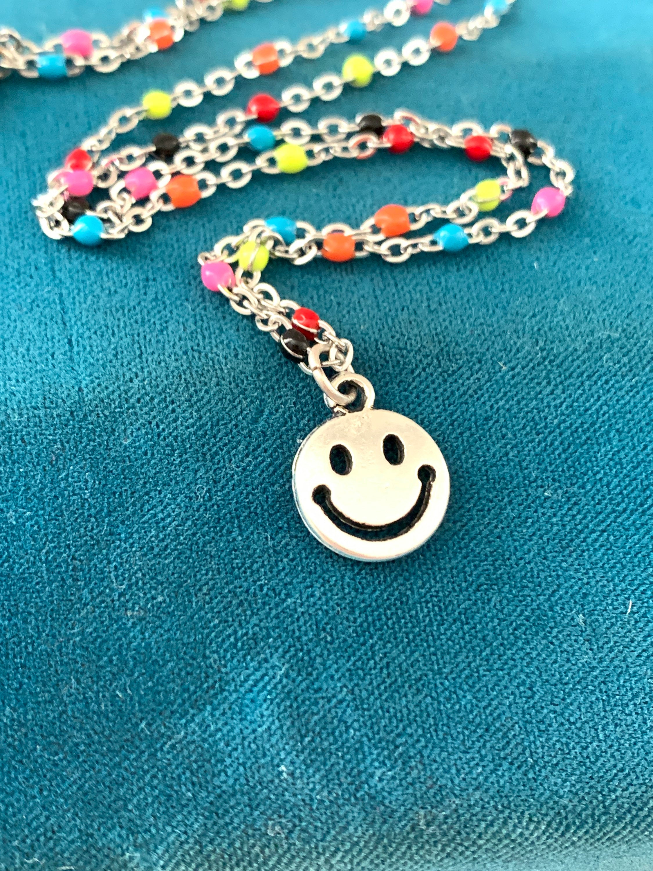 Silver Plated Smiley Face Necklace Smile Face Emoji Necklace | Etsy