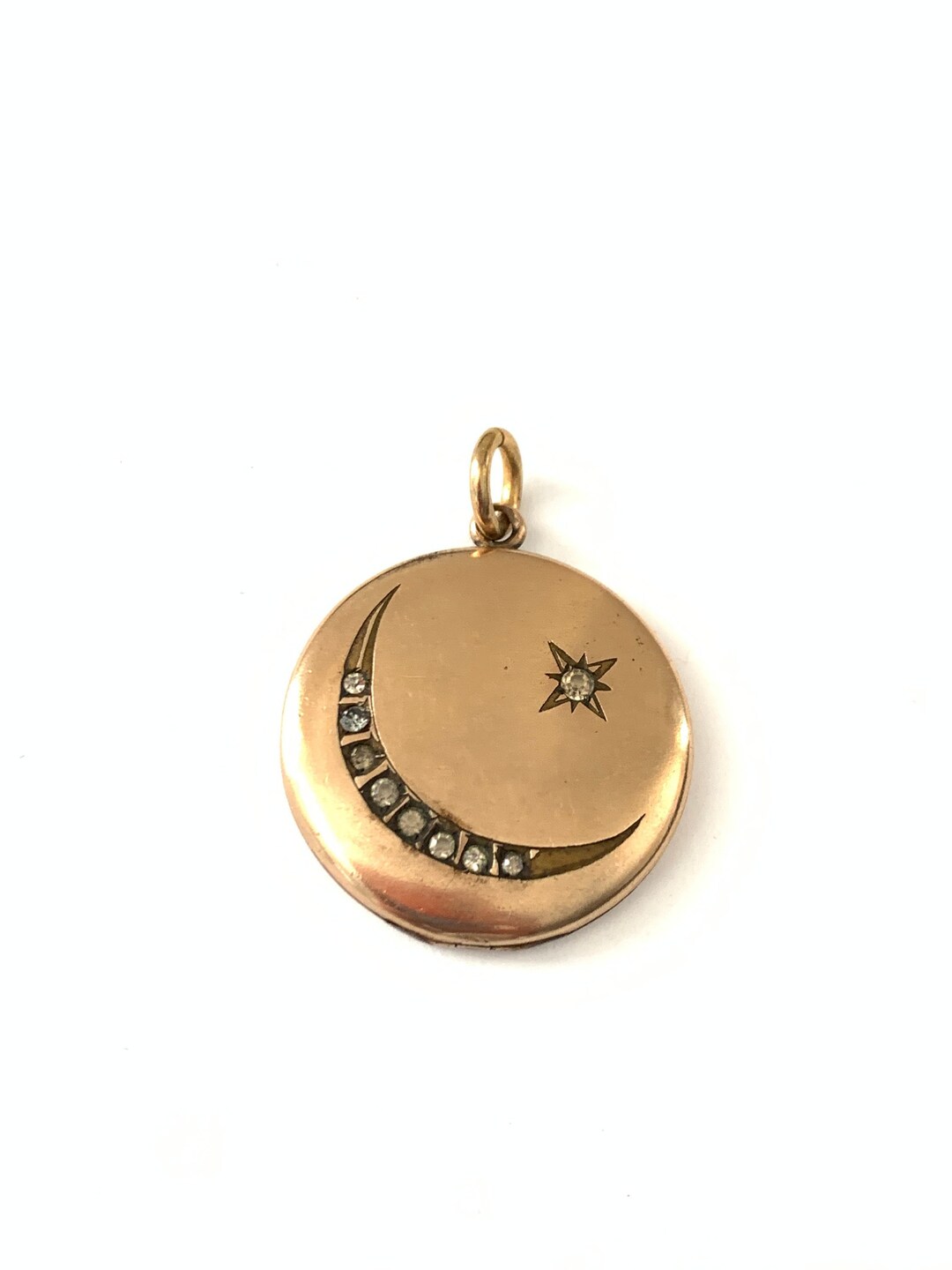 Vintage Crescent Moon and Star Locket, Gold Filled Celestial Locket ...
