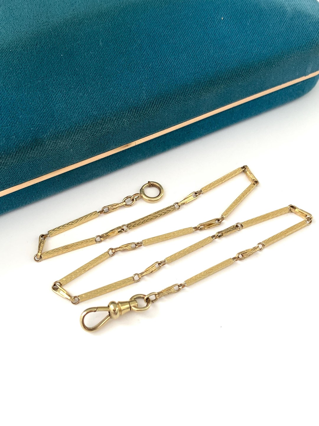 Vintage 15" Decorative Bar Link Watch Chain Necklace, Antique Green ...