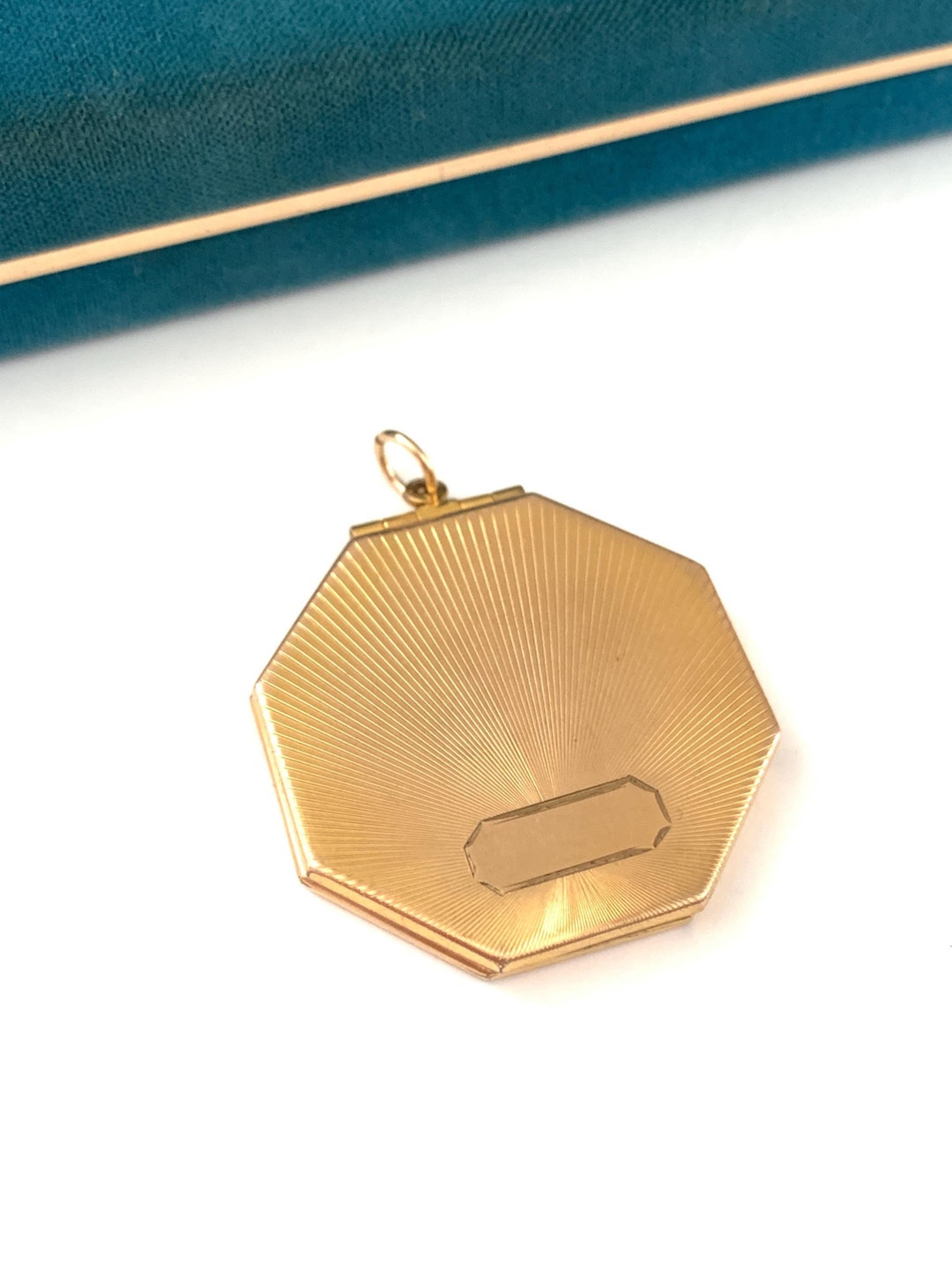 Vintage Radiant Burst Gold Filled Octagon Pinstripe Locket, Vintage ...