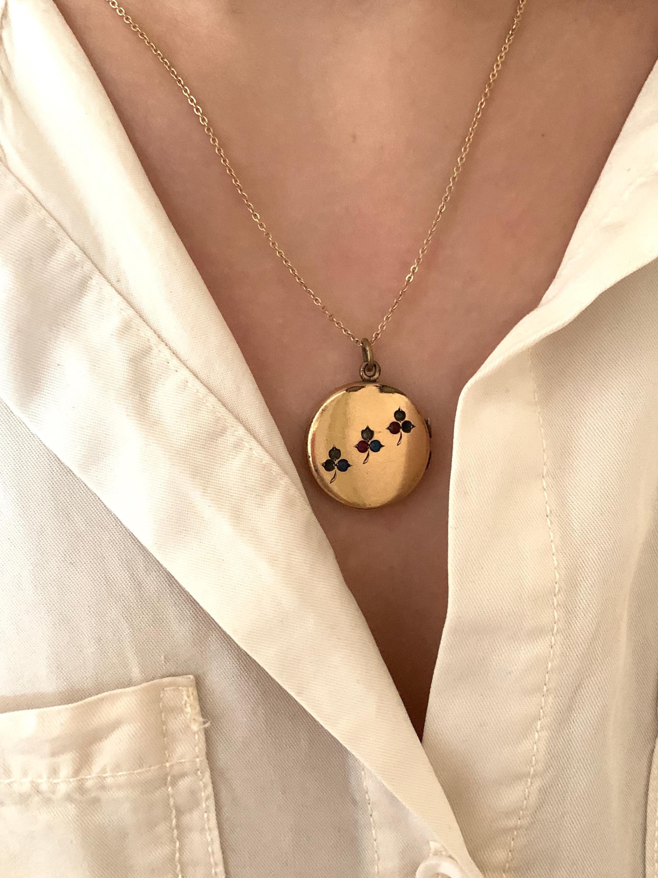 Vintage Good Luck Talisman Triple Clover Row Locket, Antique Gold ...