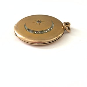Vintage Crescent Moon and Star Locket, Gold Filled Celestial Locket ...