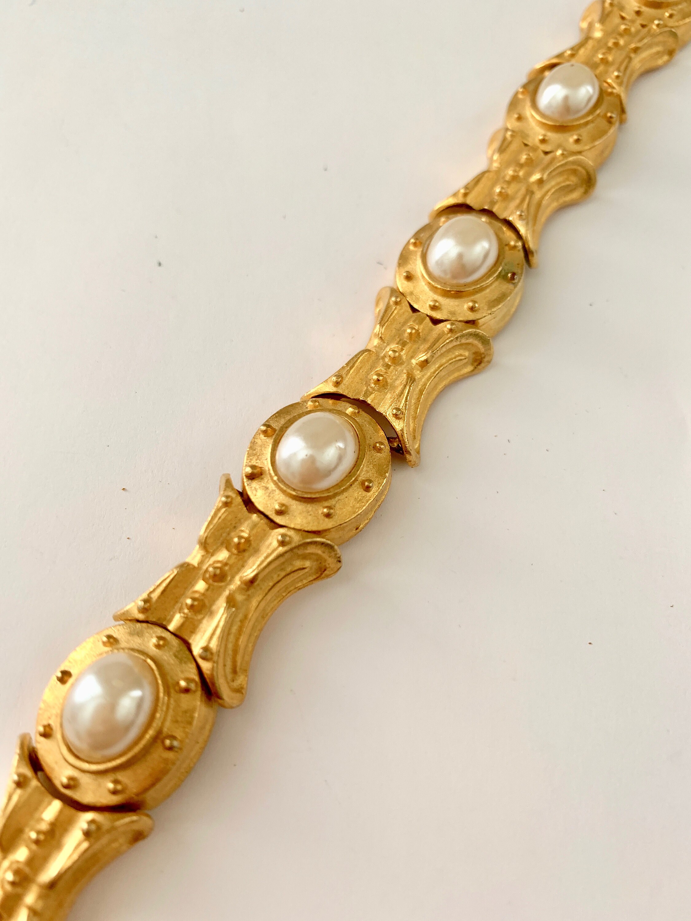 Vintage Etruscan Inspired Granulated Link Faux Pearl Chain | Etsy