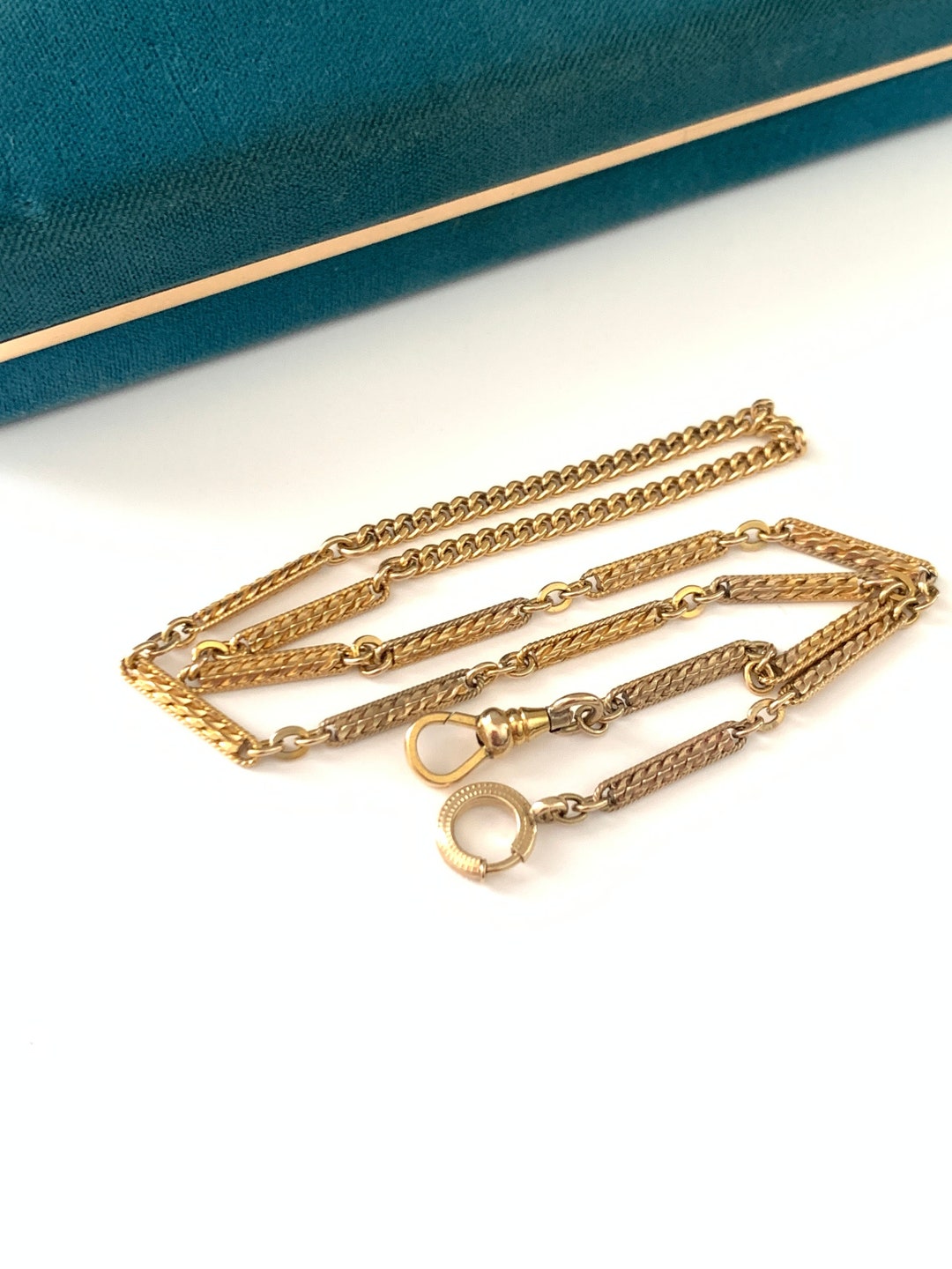 Vintage 16.75" Gold Filled Fancy Link Watch Chain Necklace, Antique ...