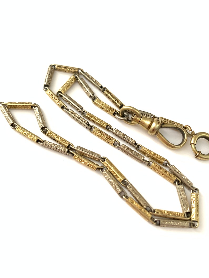 Vintage Art Deco Simmons Two Tone Watch Chain Necklace, Yellow and ...