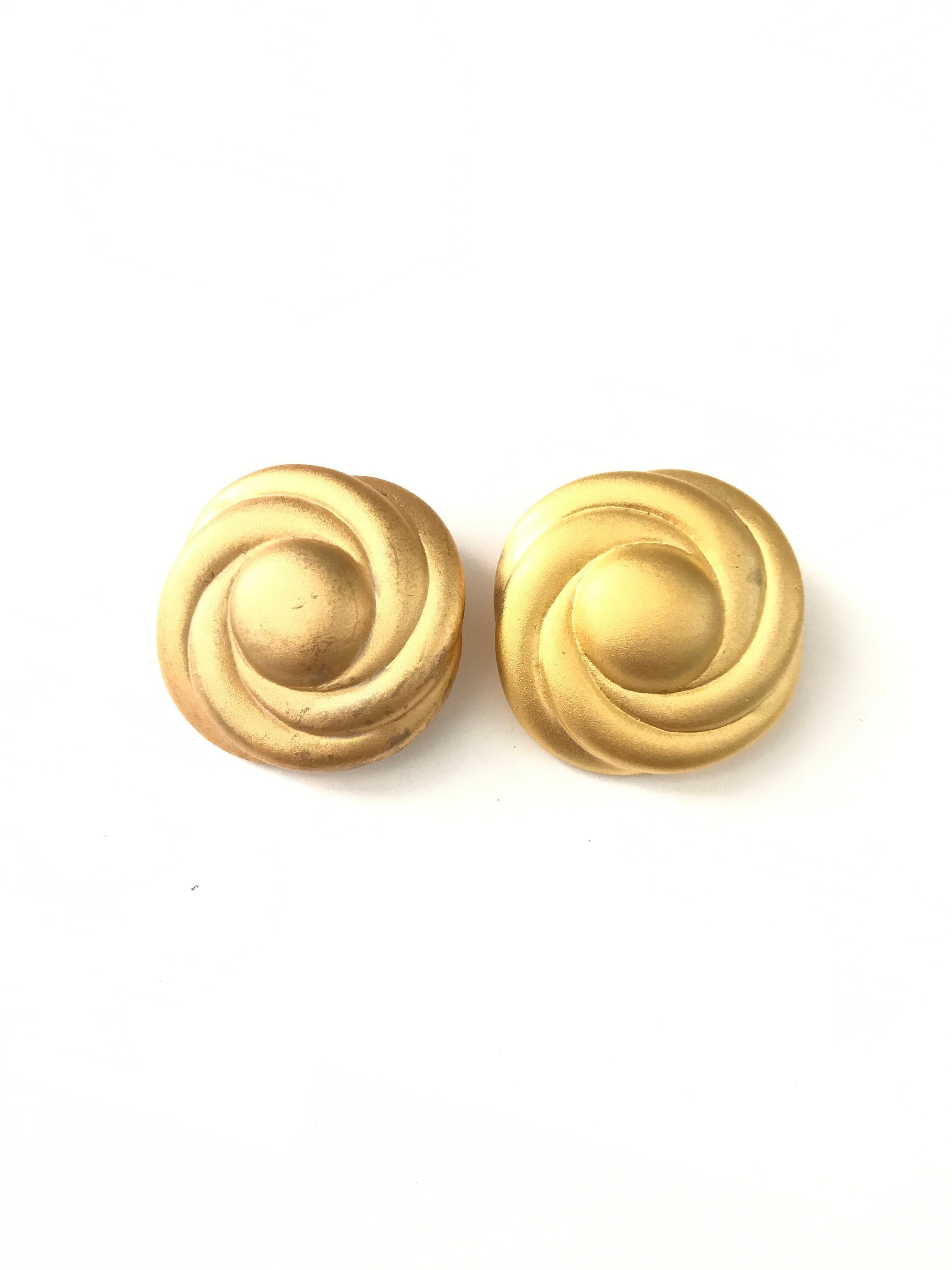 Big Round Vintage Sculptural 80s Matte Gold Plated Clip Earrings ...
