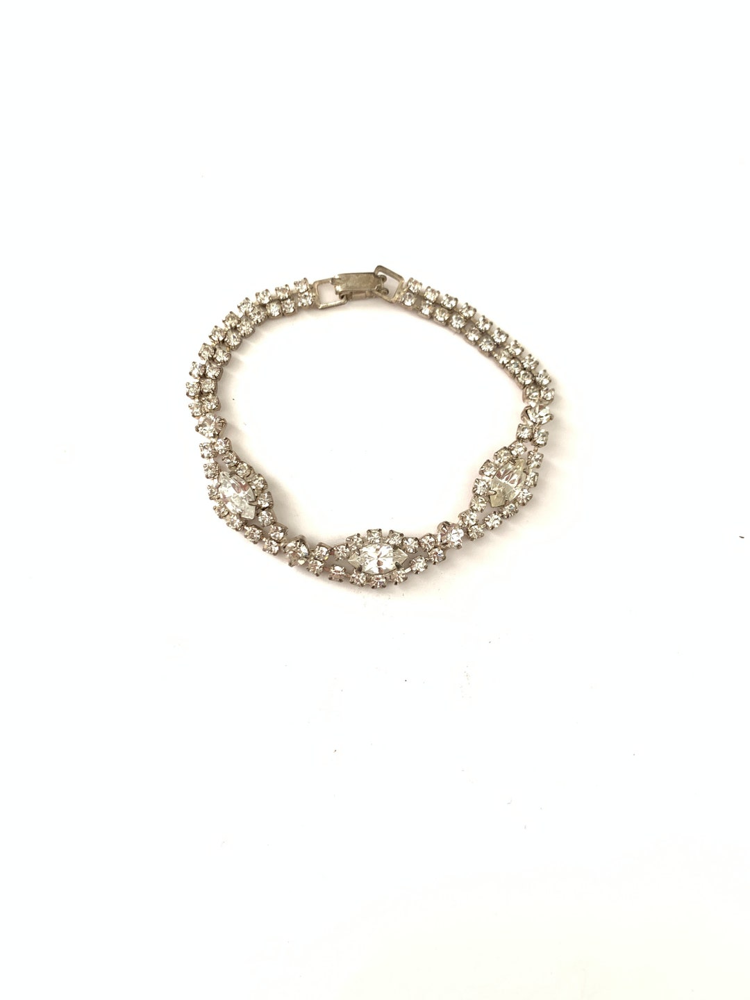 Vintage Art Deco Style Silver Rhinestone Bracelet, Wedding Bracelet ...