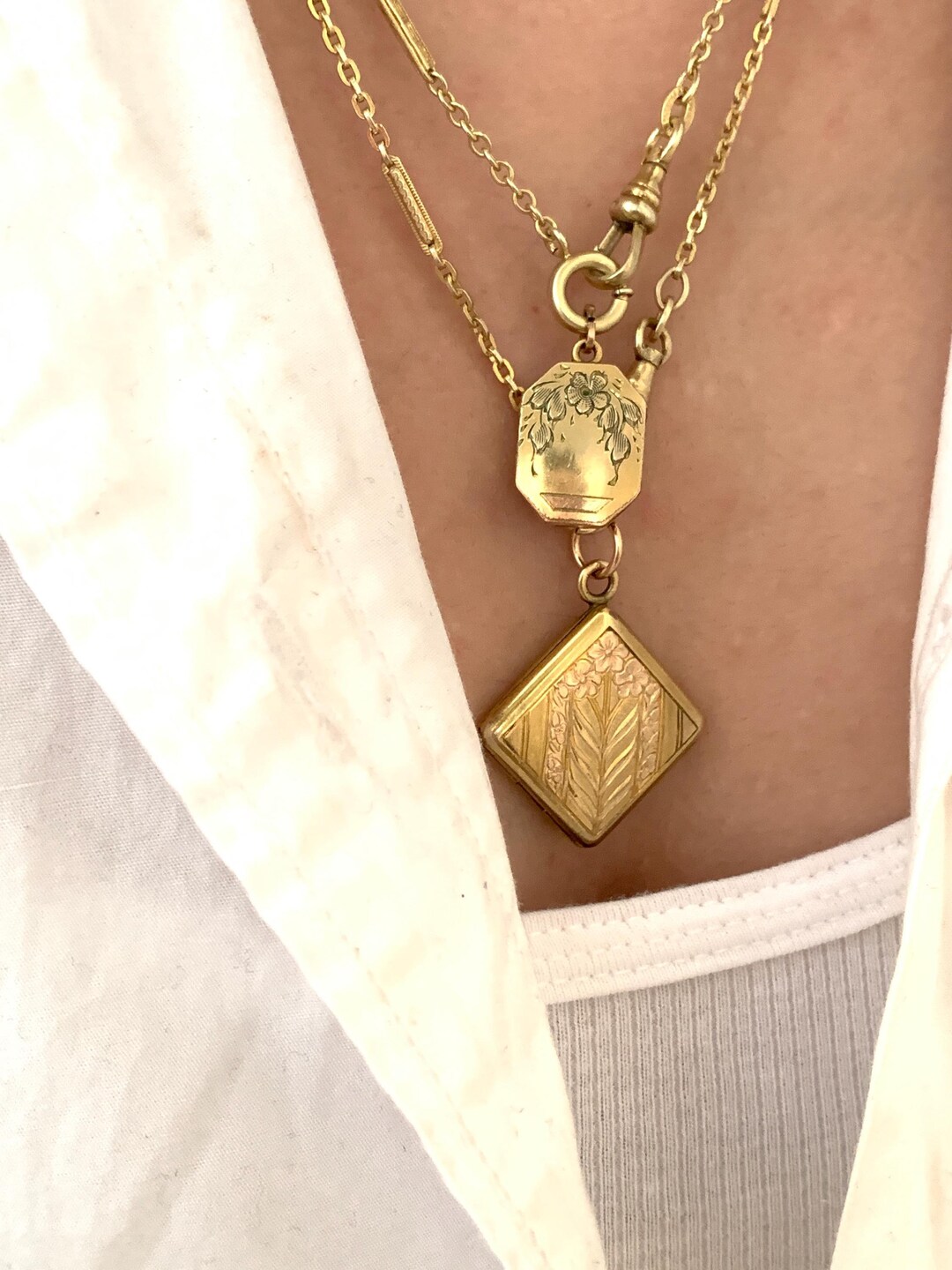 Vintage Egyptian Inspired Flower Panel Diamond Shape Locket, Vintage ...