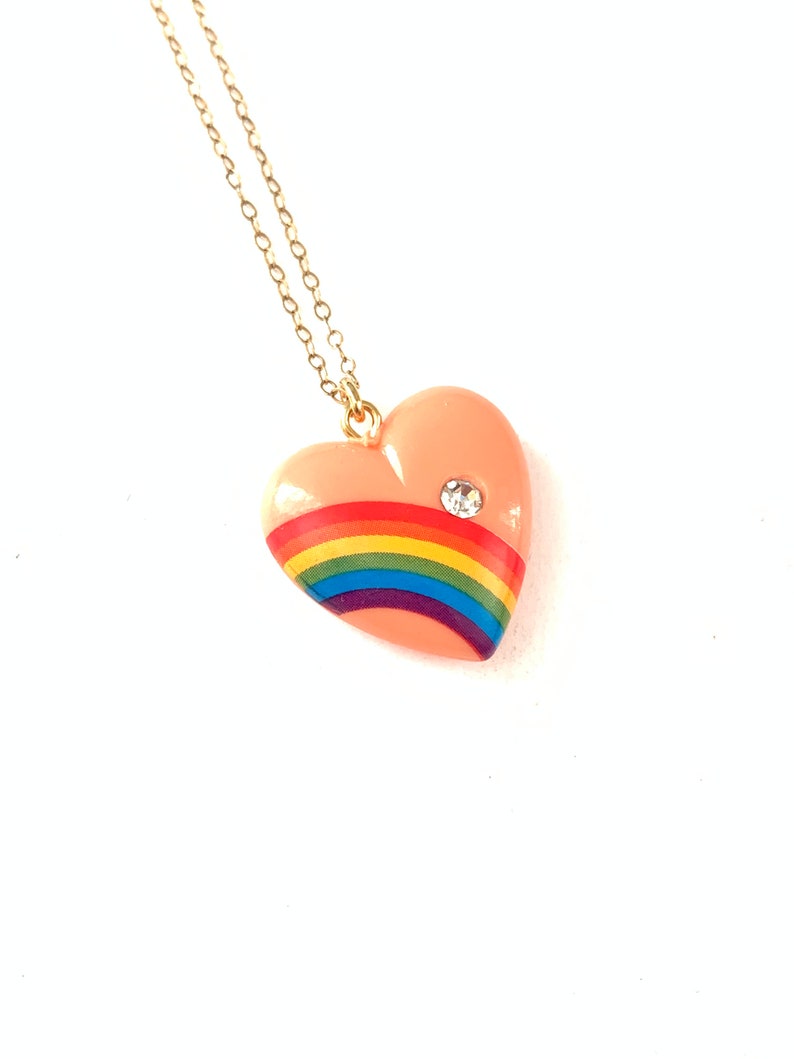 Vintage Rainbow Heart Necklace - Etsy