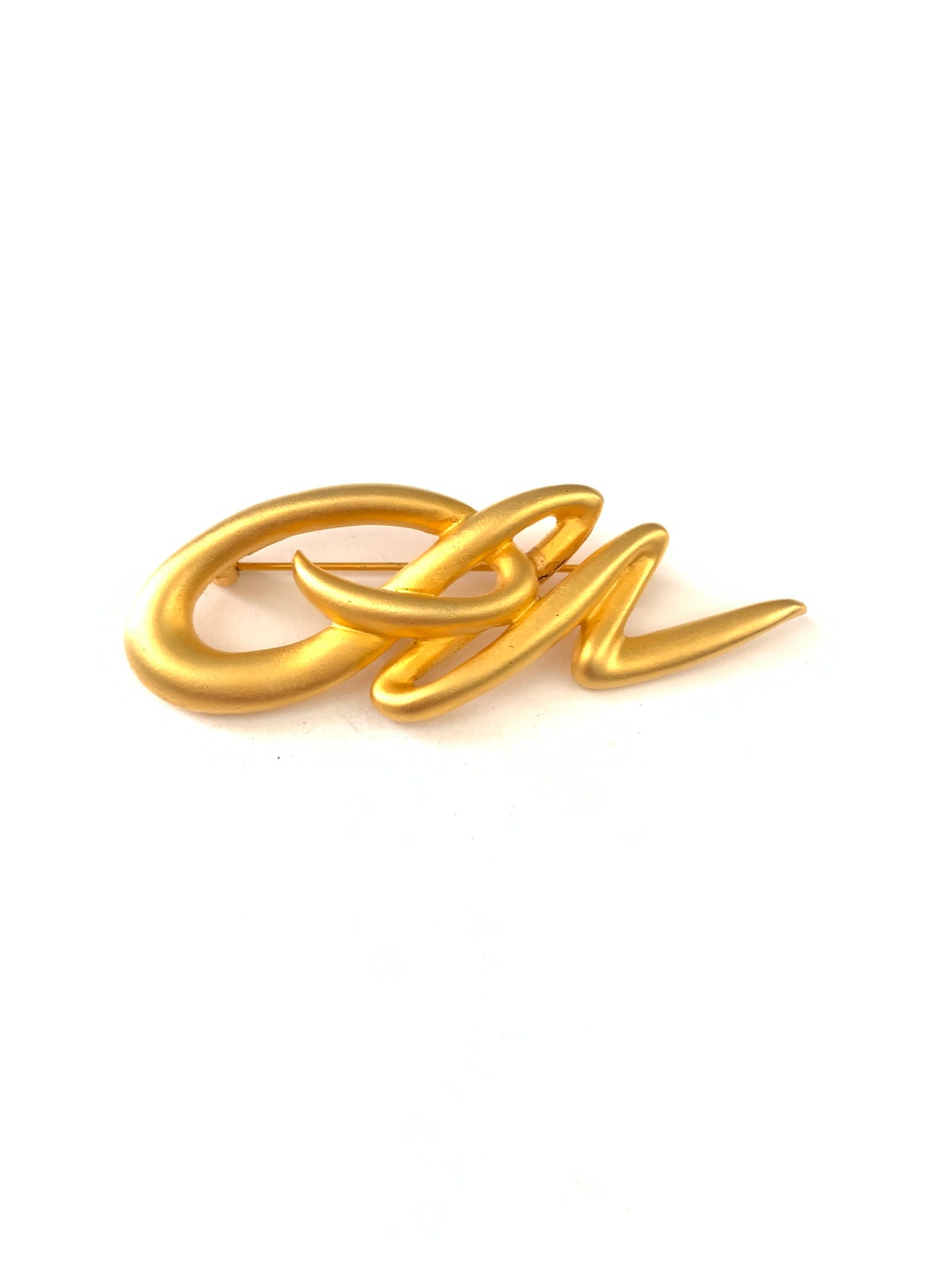 Vintage Matte Yellow Gold Plated Modernist Wave Squiggle Abstract ...