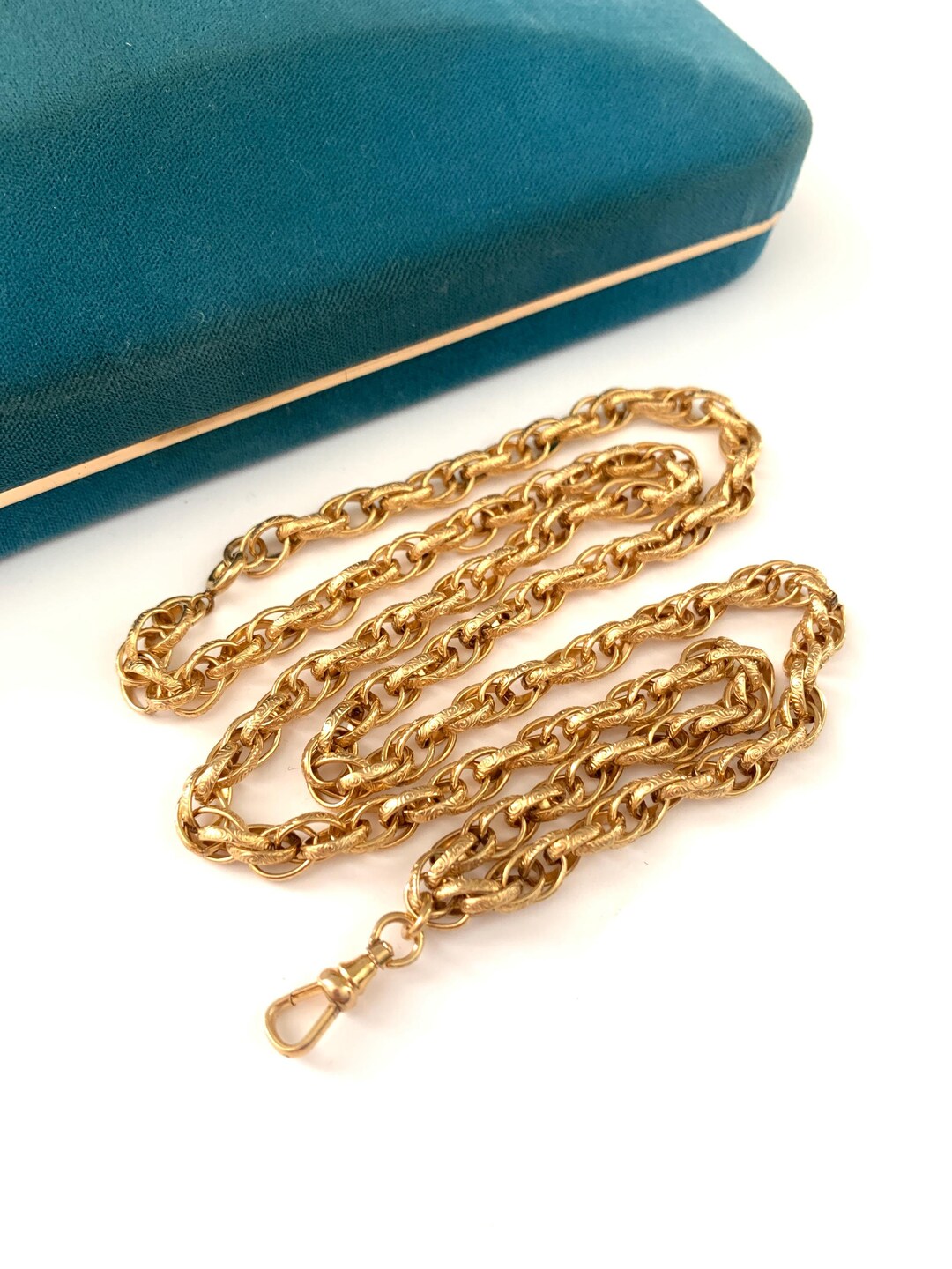 Vintage 27" Engraved French Rope Chain Necklace With Charm Holder Clasp ...