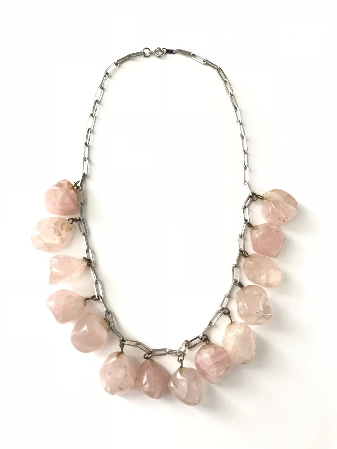 Vintage Pink Quartz Stone Necklace - Etsy
