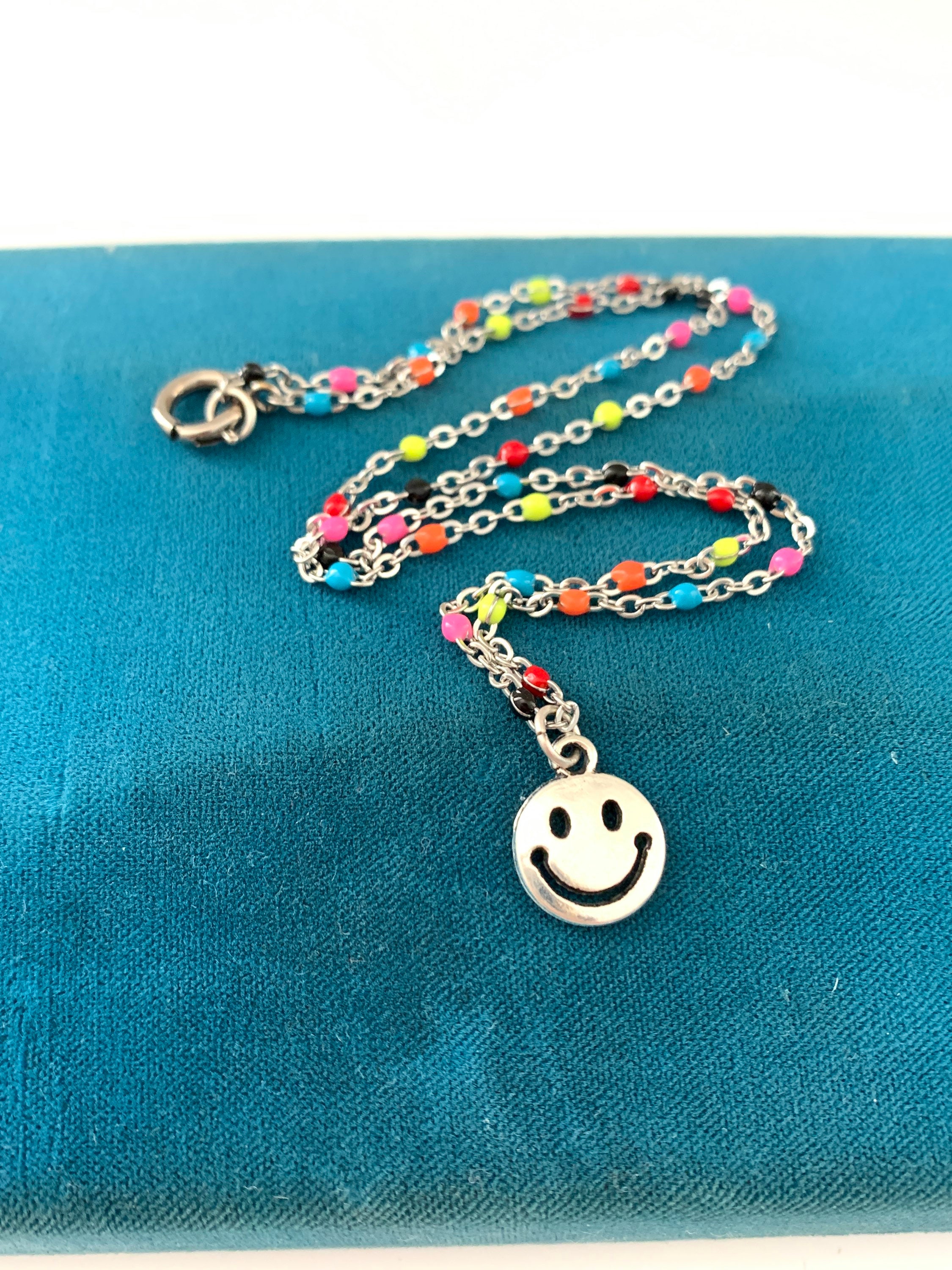 Silver Plated Smiley Face Necklace Smile Face Emoji Necklace | Etsy