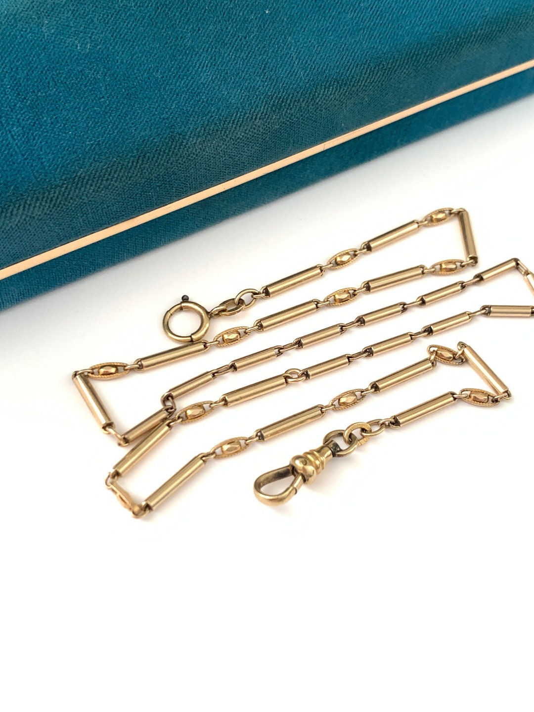 Vintage 19 1/10 14k Gold Filled Art Deco Bar Link Watch Chain Necklace ...