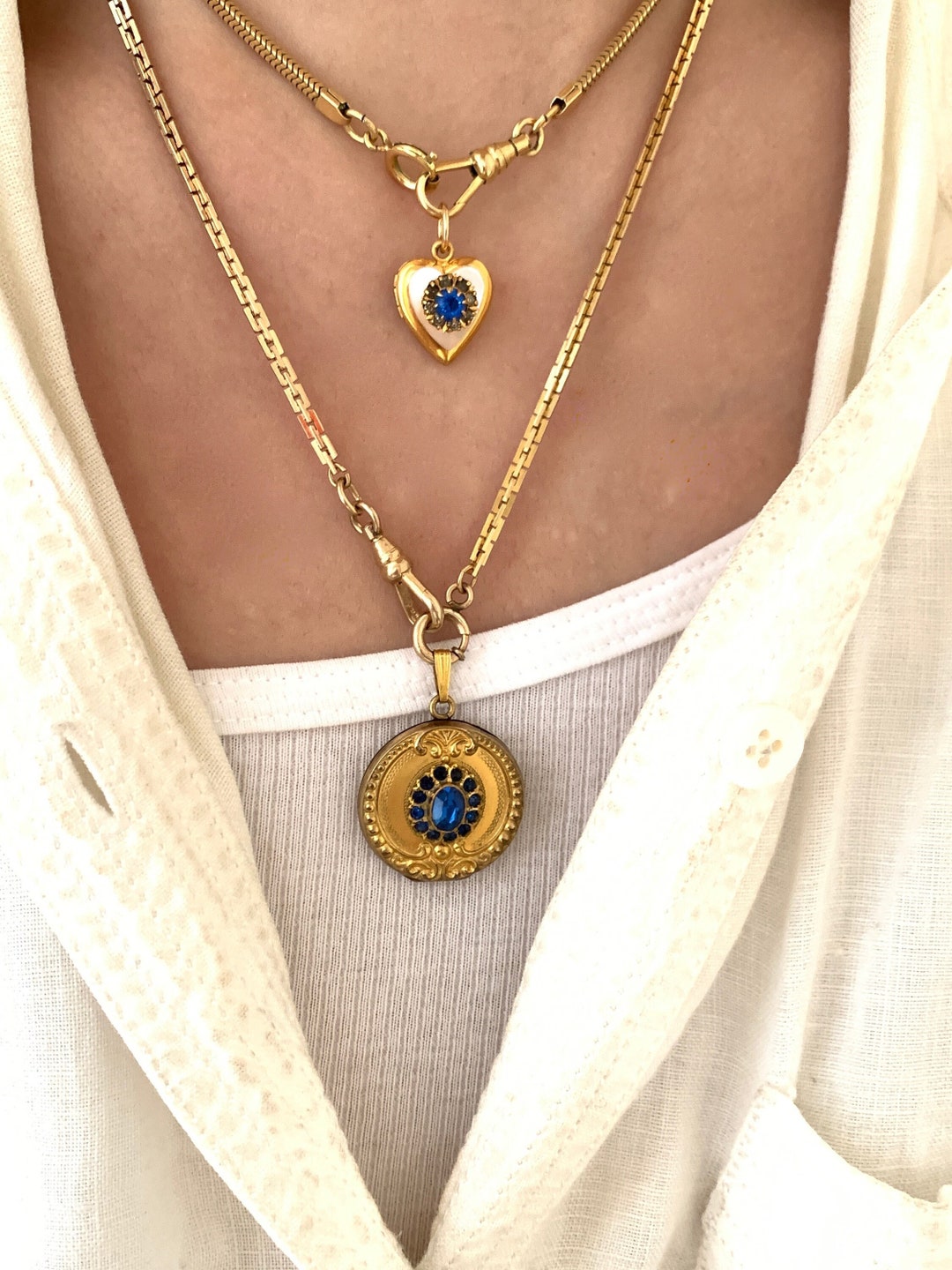 Sweet Tiny Vintage Gold Filled Blue Rhinestone Heart Locket, Vintage ...