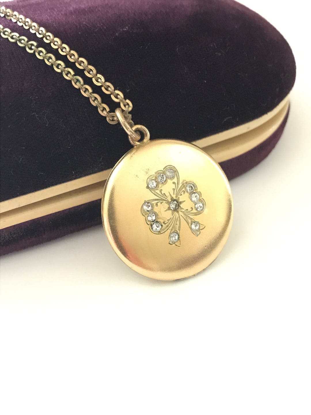 Beautiful Vintage Gold Filled Locket With Paste Rhinestone Bow - Etsy