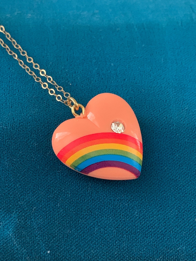 Vintage Rainbow Heart Necklace - Etsy