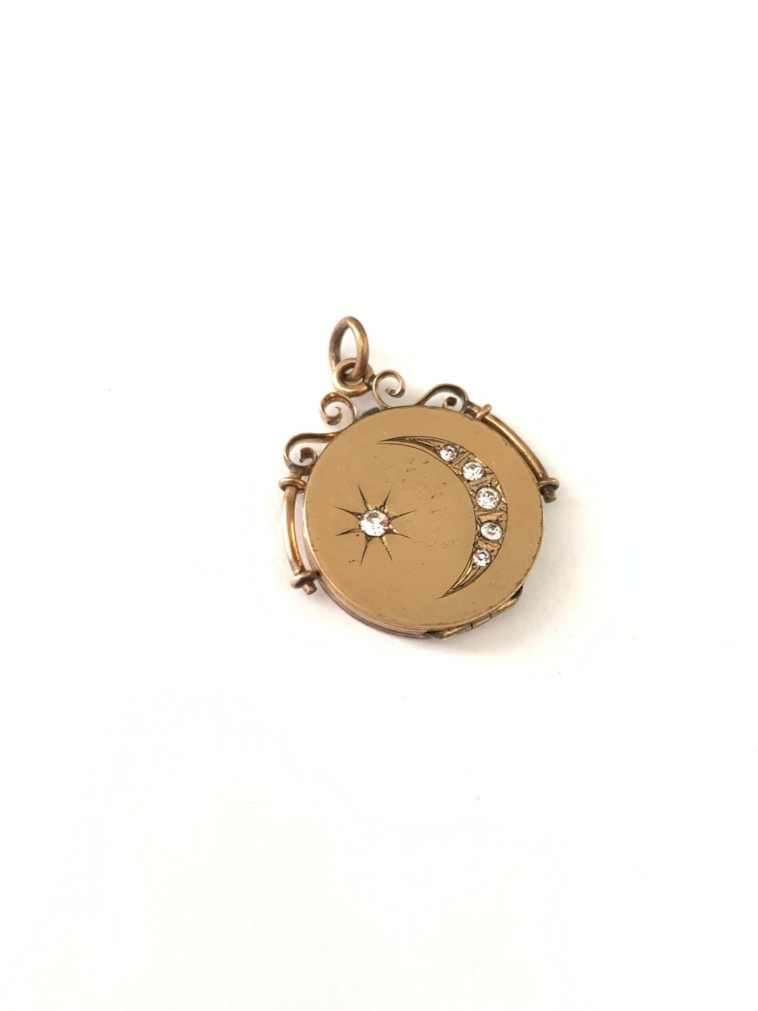 Vintage Victorian Crescent Moon and Star Locket, Gold Filled Celestial ...