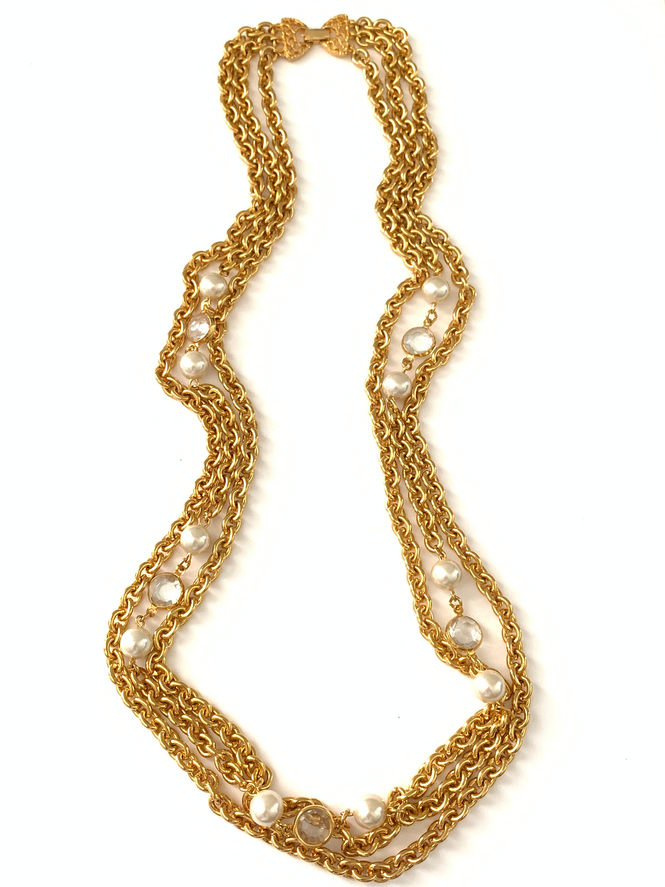 Vintage Multi Strand Gold Chain Necklace With Clear Bezels and - Etsy