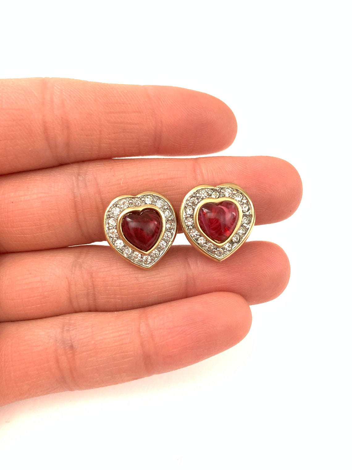 Gorgeous Vintage Gold Tone Red Jeweled Rhinestone Heart Clip | Etsy