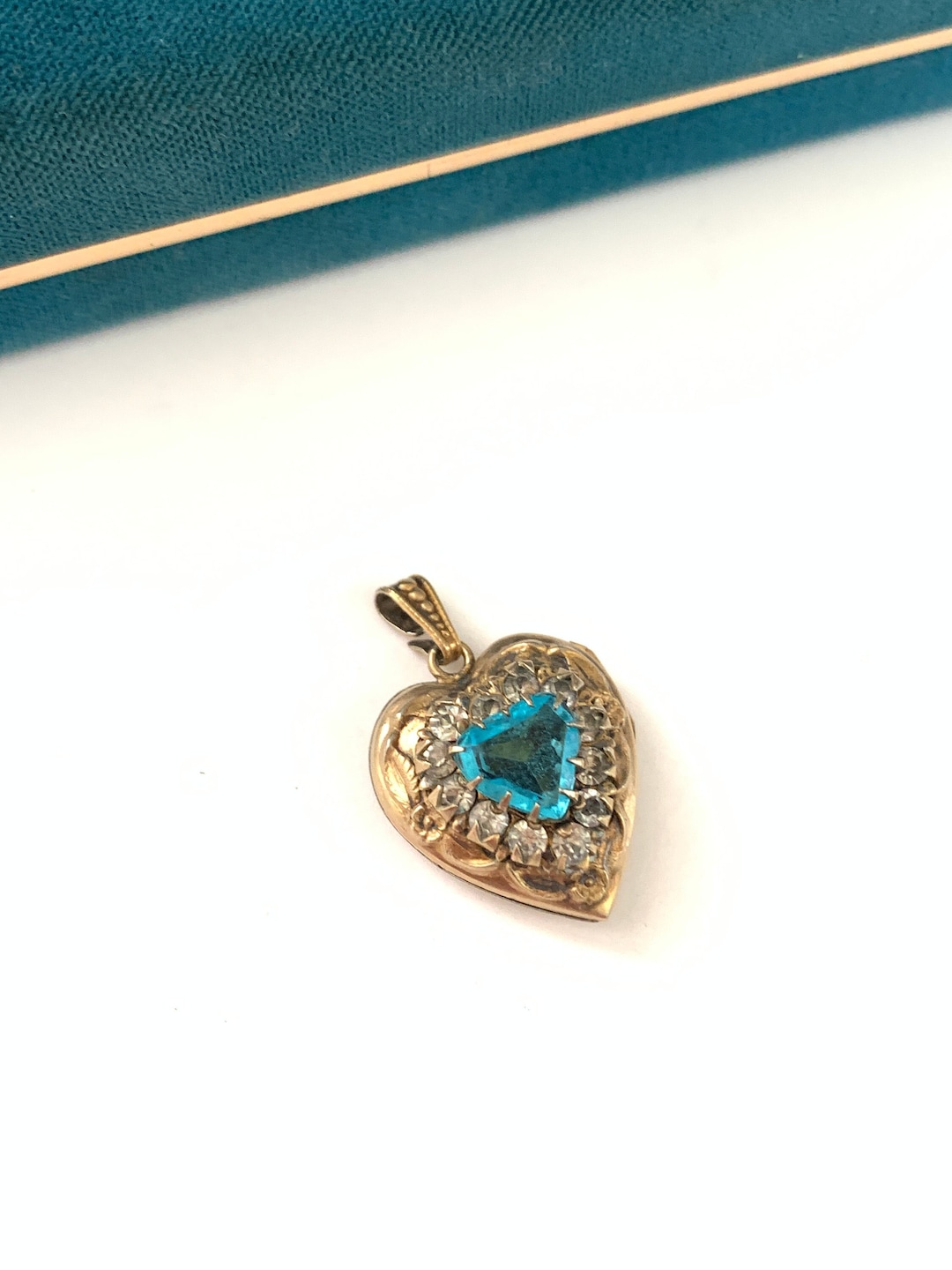 Vintage Gold Filled Aqua Blue Heart Locket, Vintage Heart Locket ...