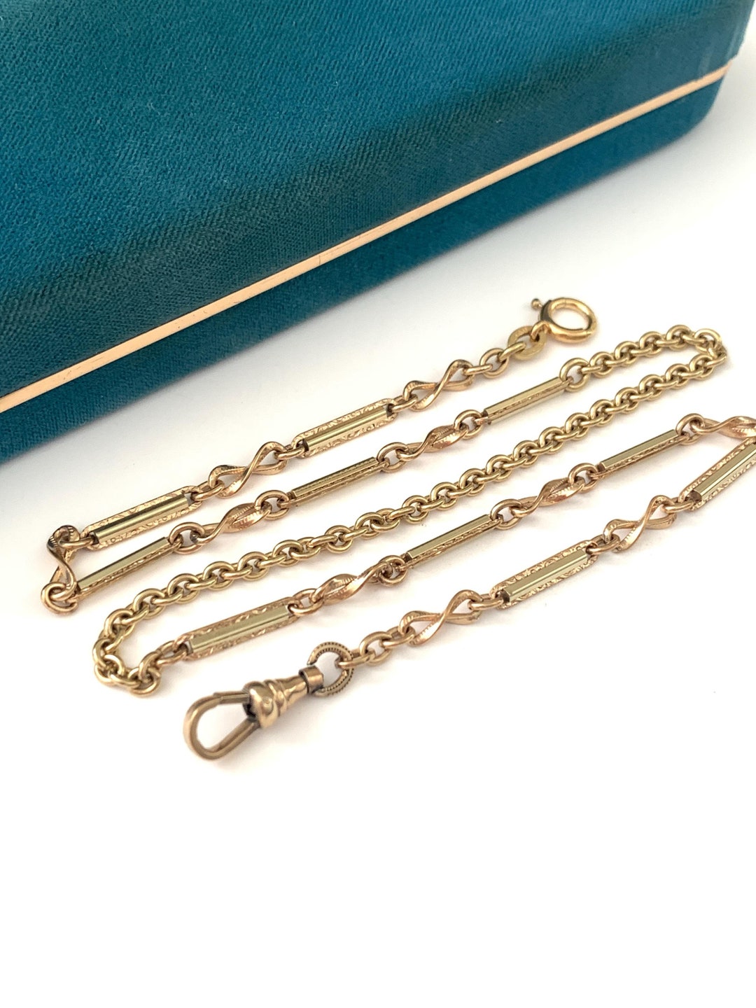 Vintage 18.25" Rose and Green Gold Filled Watch Chain Necklace Infinity ...