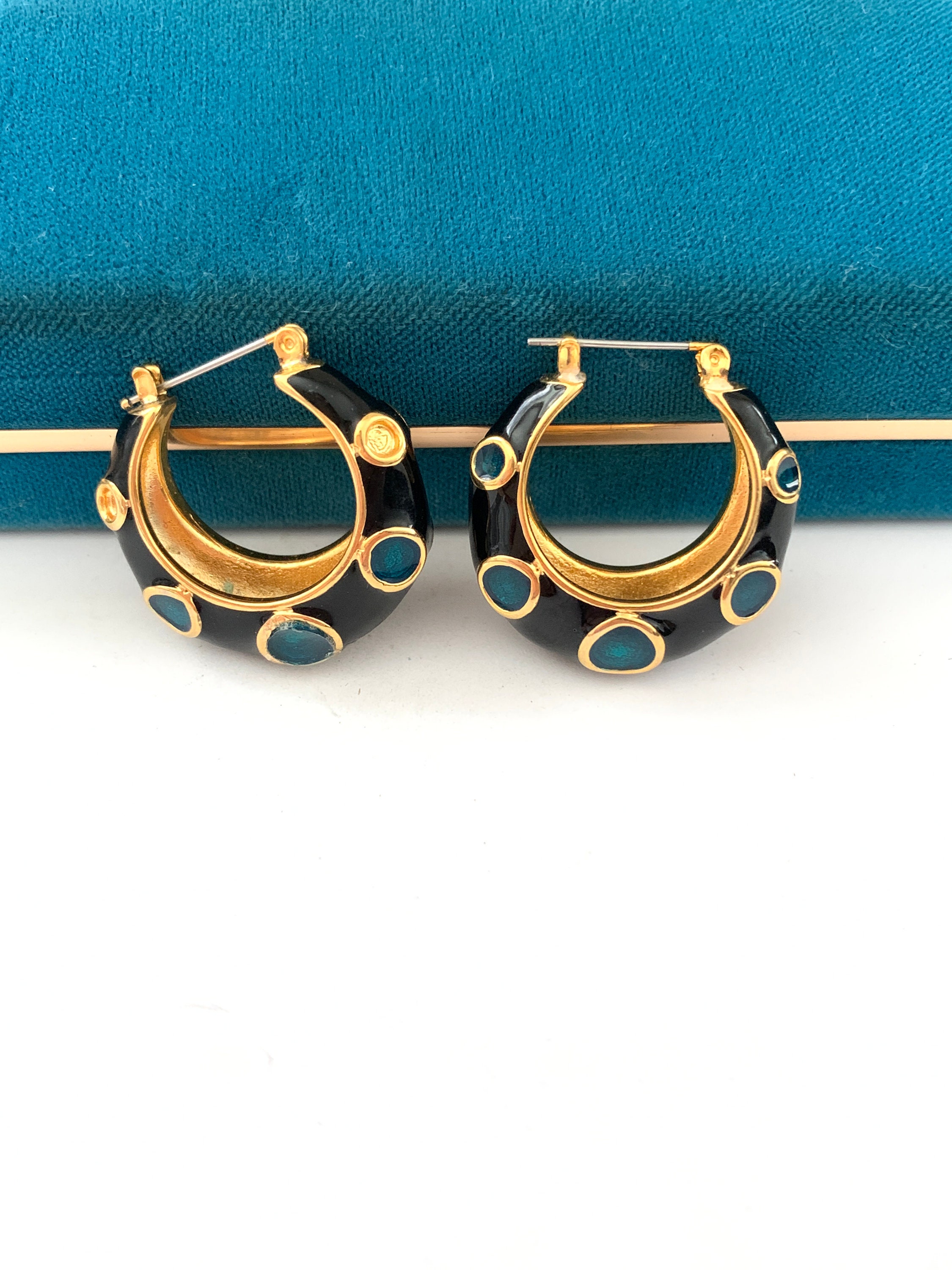 Awesome Vintage Gold Plated Enamel Chubby Hoop Earrings | Etsy