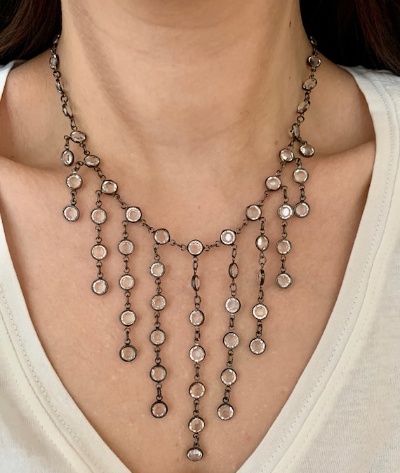 Vintage Crystal Bezel Open Back Statement Necklace, V… - Gem