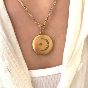 Vintage Crescent Moon and Star Locket, Gold Filled Celestial Locket ...