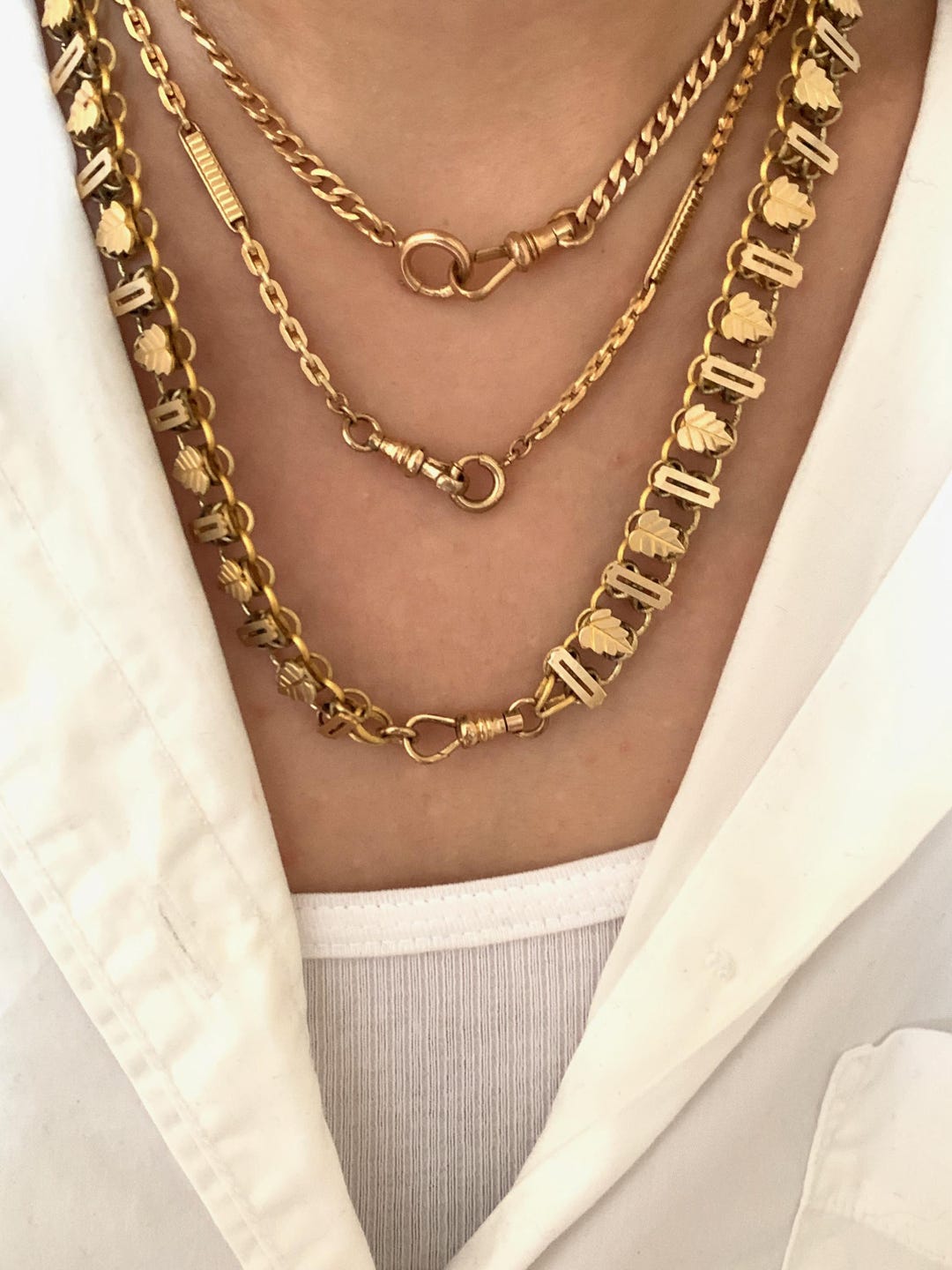 Antique Victorian 20" Gold Filled Book Chain Necklace, Vintage ...