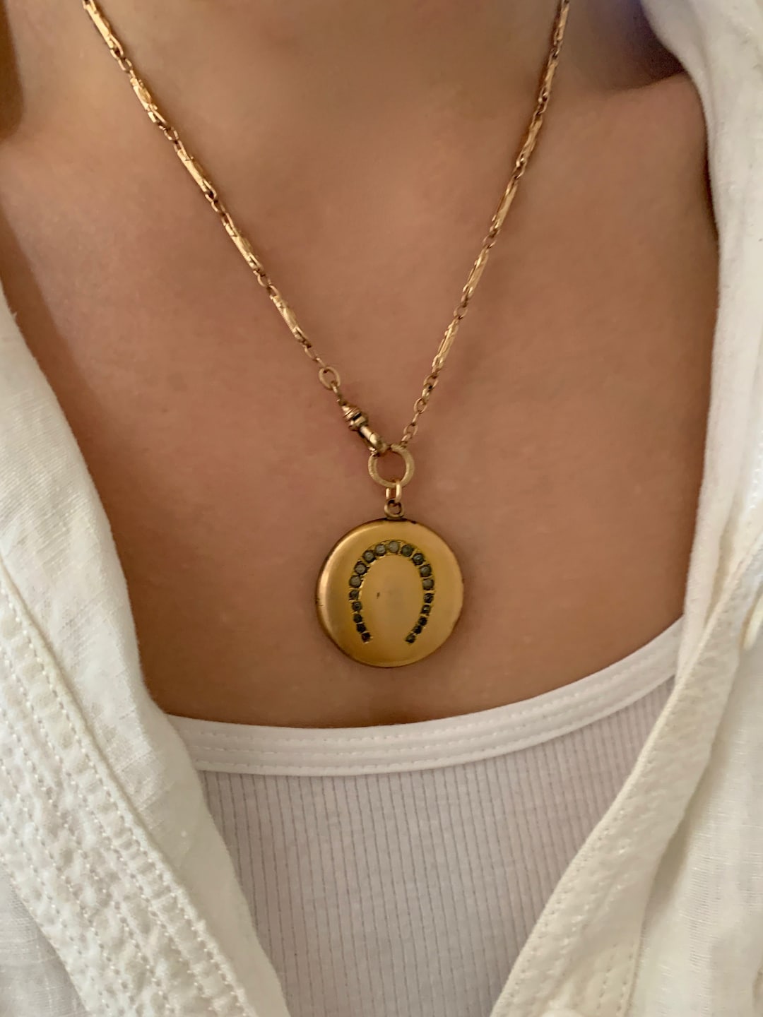 Vintage Good Luck Lucky Horseshoe Locket With Rhinestones, Antique ...
