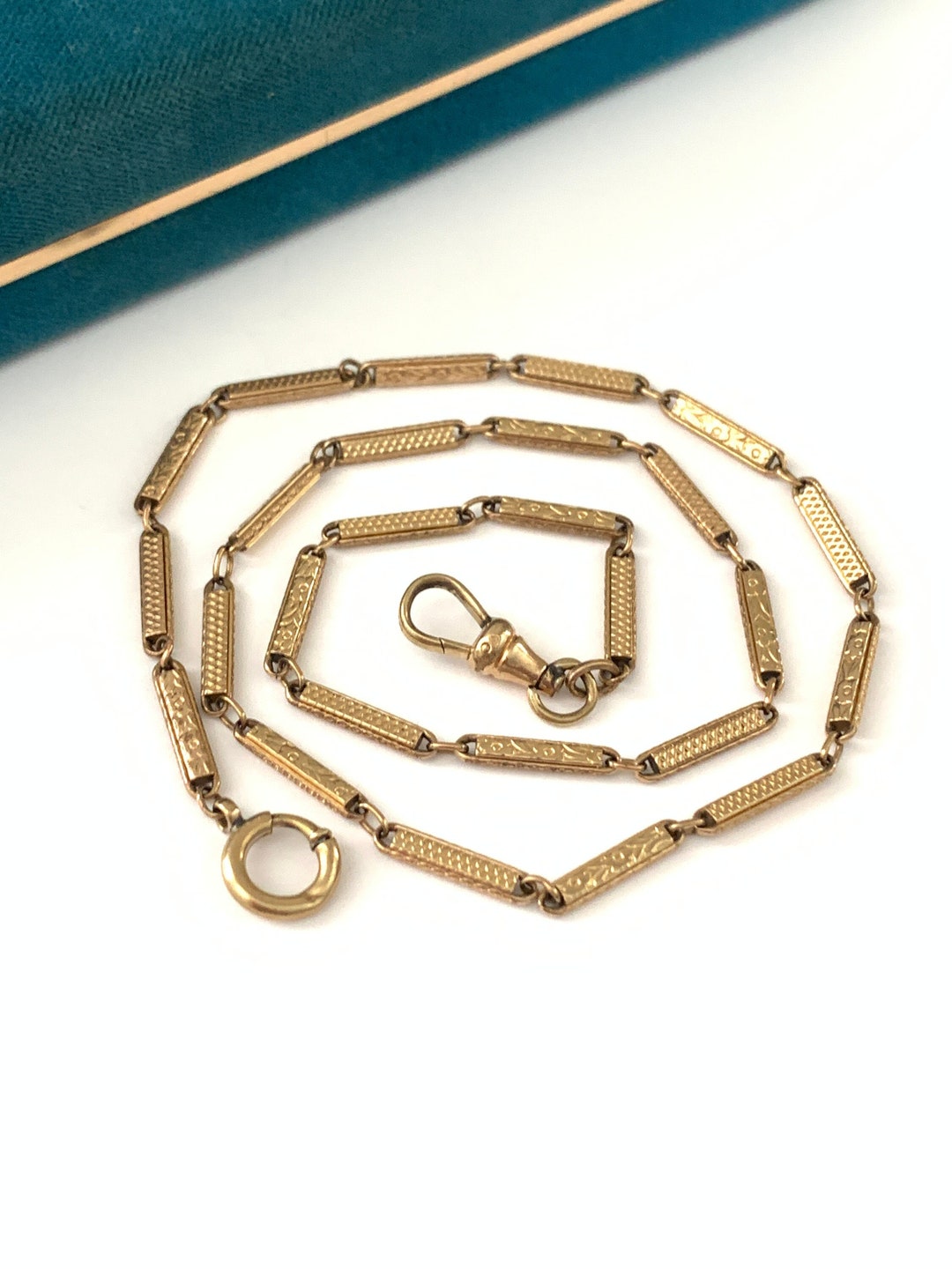 Antique 17" Gold Filled Fancy Bar Link Pocket Watch Chain Necklace ...