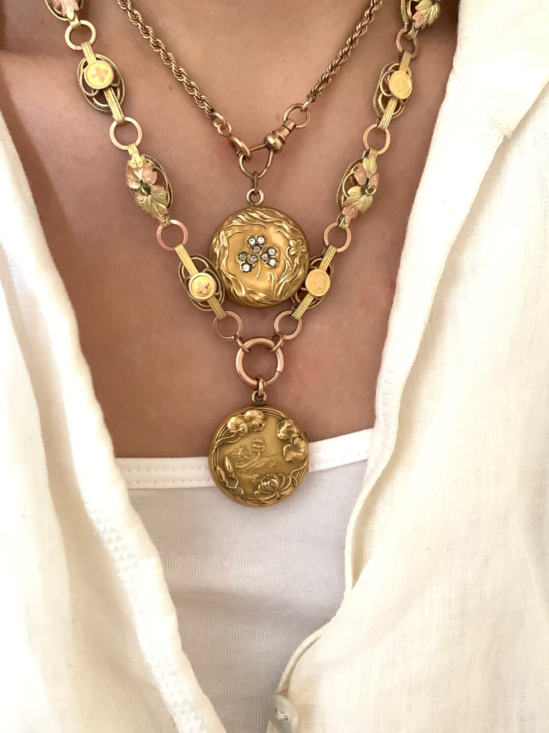 Vintage Gold Filled Good Luck Clover Locket Pendant, Antique Lucky ...