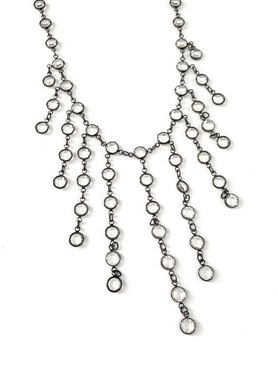 Vintage Crystal Bezel Open Back Statement Necklace, V… - Gem
