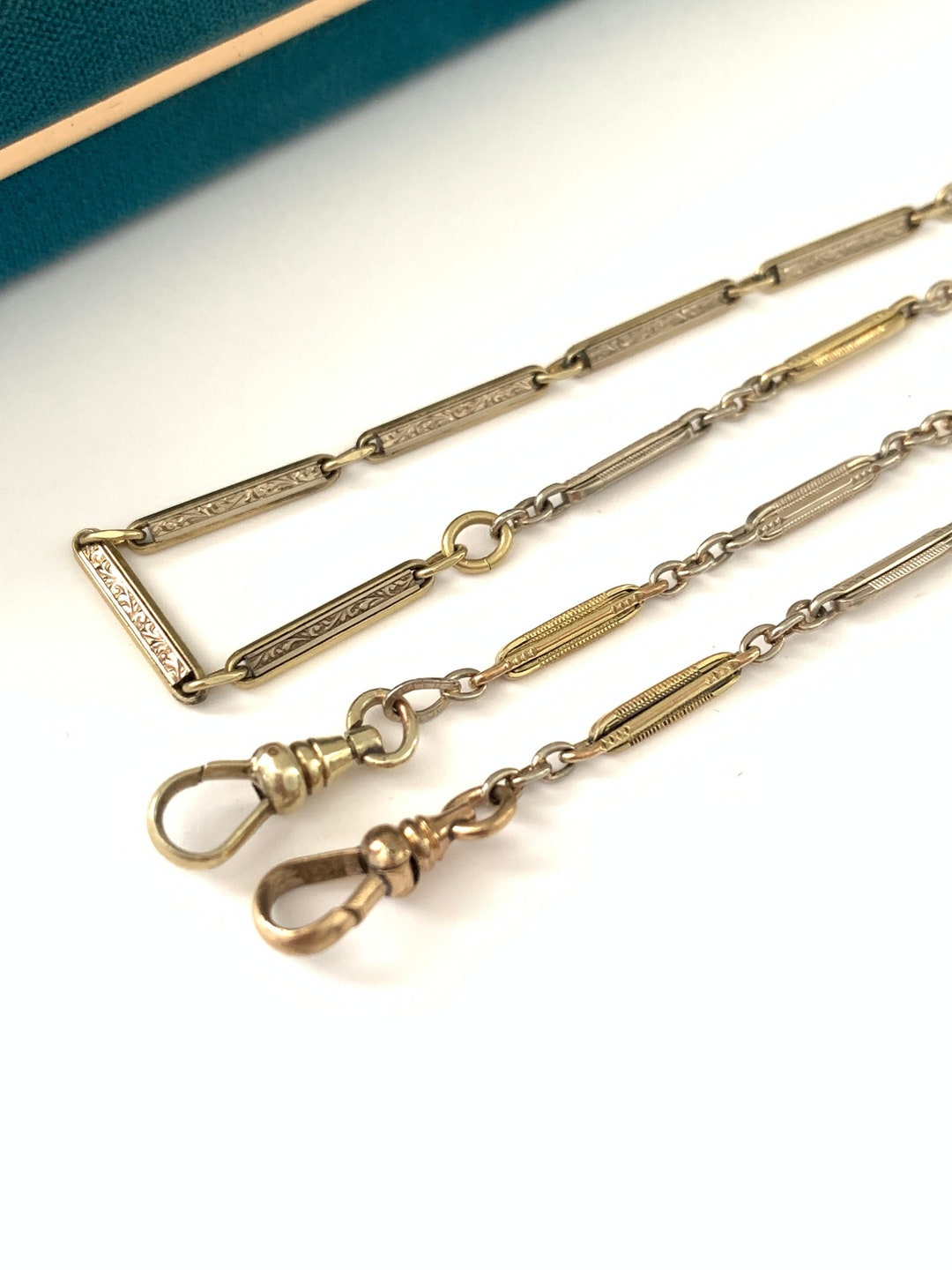 Vintage 18 3/8" Art Deco Antique Ornate Engraved Bar Link Watch Chain ...