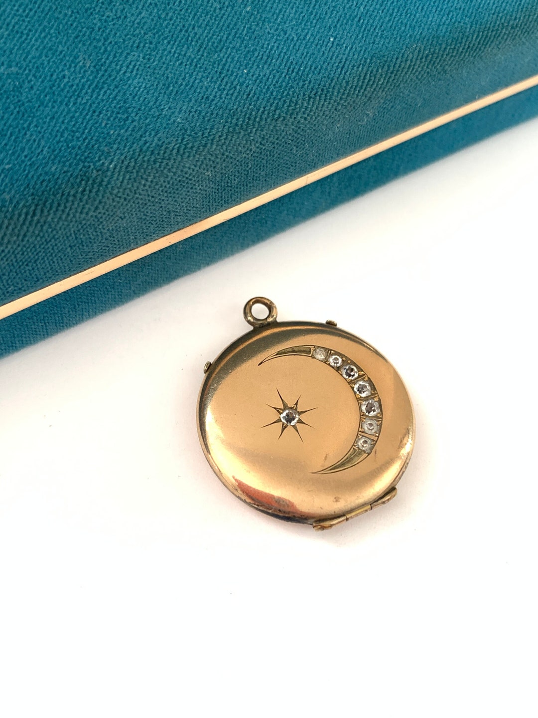 Vintage Crescent Moon and Star Locket, Gold Filled Celestial Locket ...