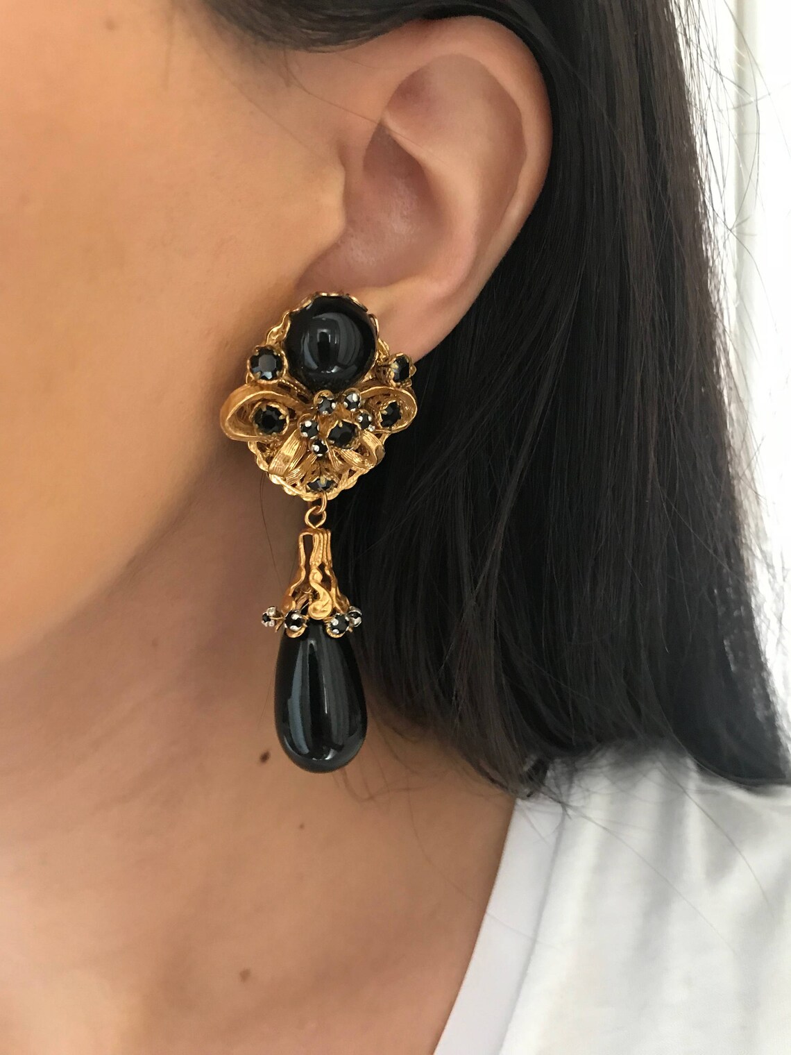Gorgeous Vintage Haskell Style Black and Gold Filigree Crystal - Etsy