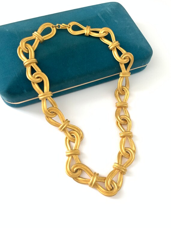 Vintage Bow Link Chain Necklace Sterling Silver - Gem