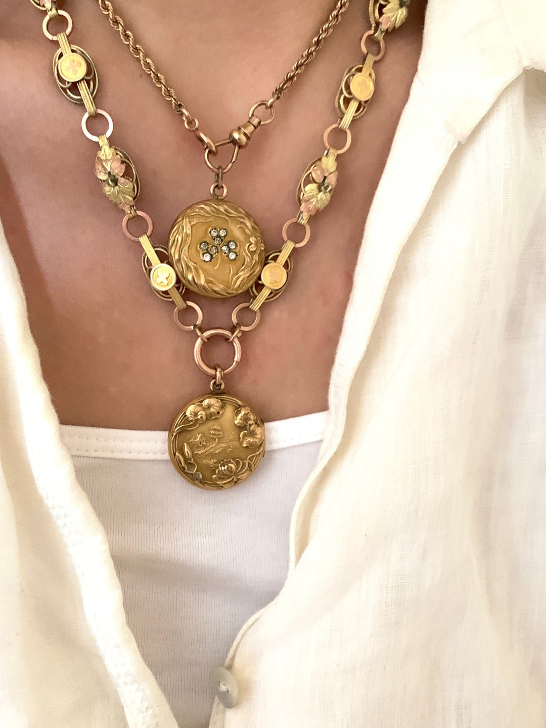 Antique Victorian Gold Filled Scenic Floral Locket, Vintage Victorian ...